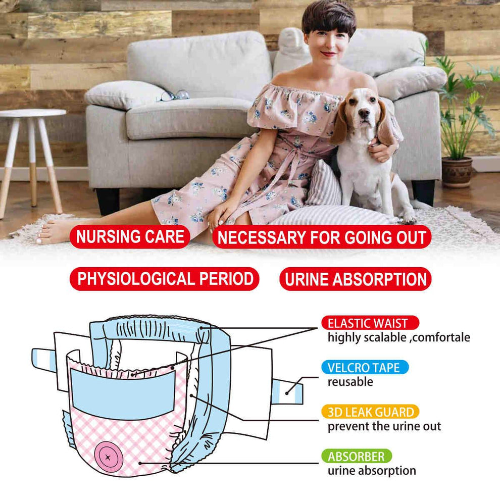 Disposable Female Dog Diaper, Adjustable Tail Hole, Pink, 12 Pcs/ Pack ...